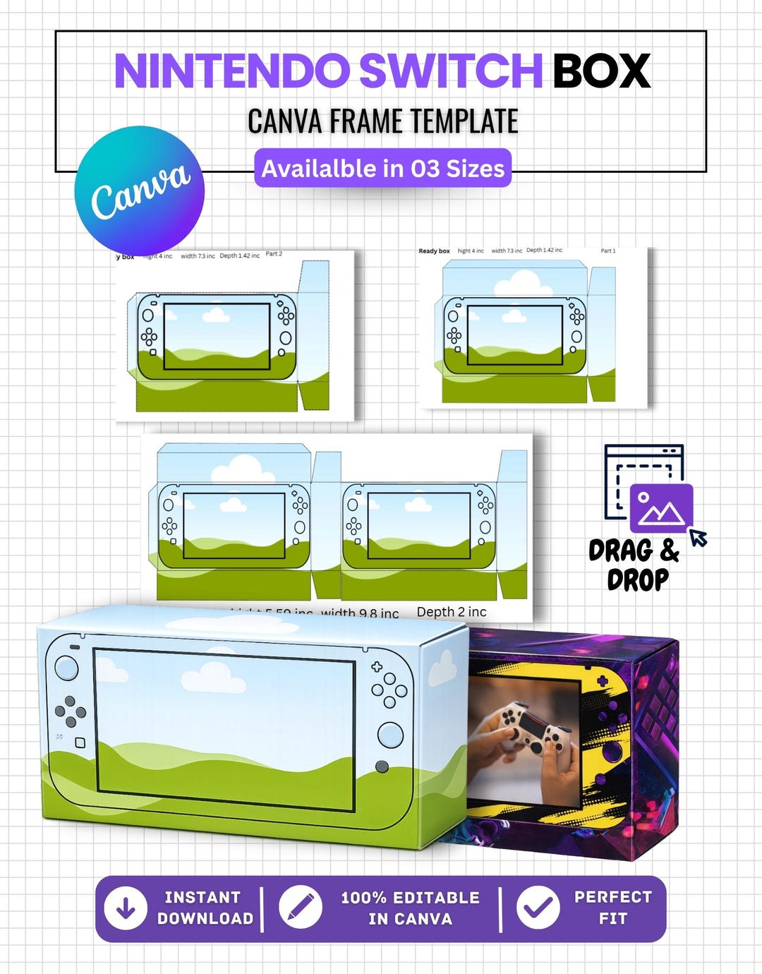 Nintendo Switch Box Template, Editable Canva Switch Gift Box, DIY ...