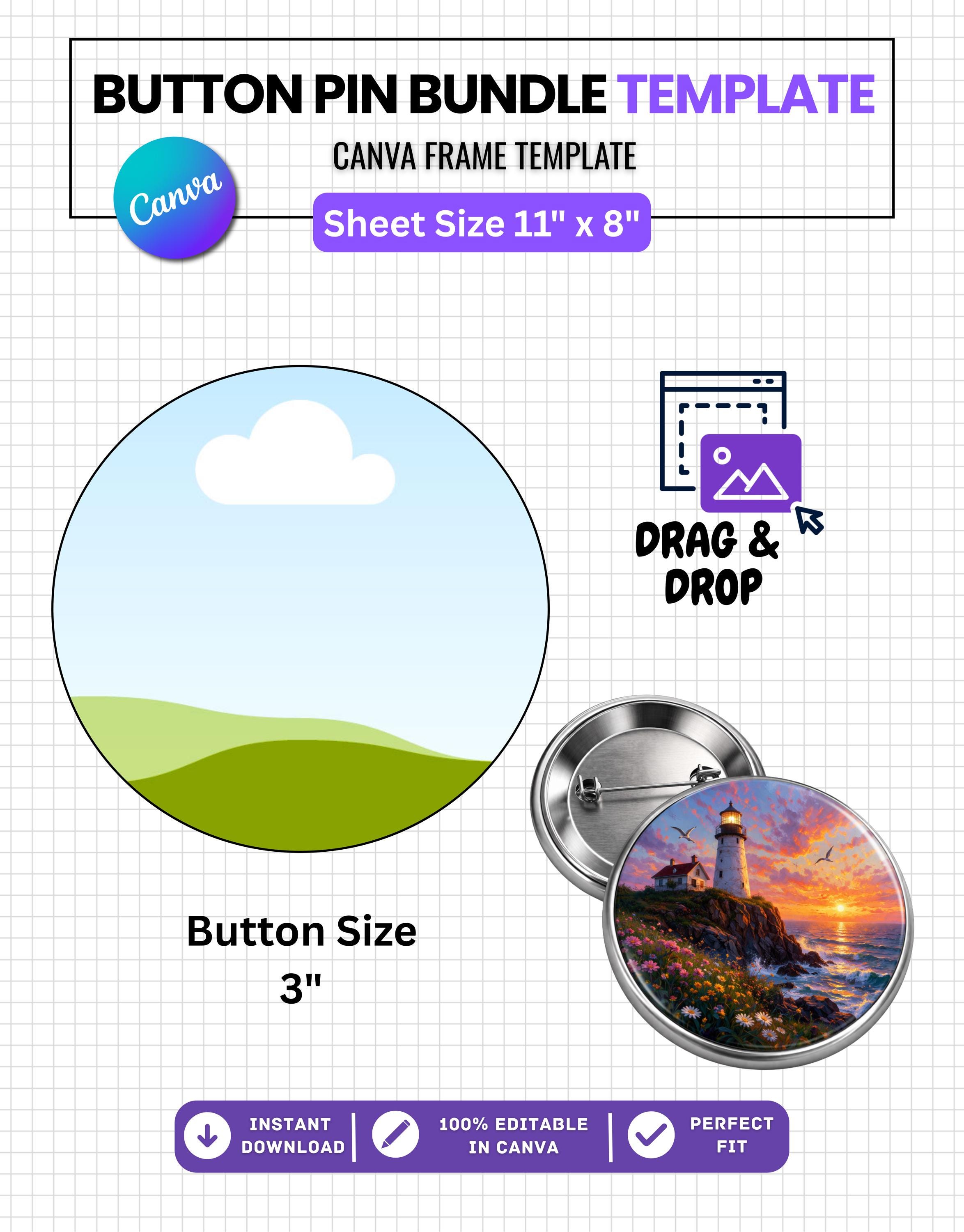 Button Pin Template Bundle, Editable Canva Button Badge Templates, 13 ...