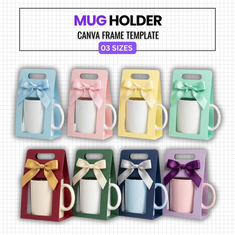 Mug Holder Template Canva Editable, Mug Gift Box Template 11oz 12oz ...