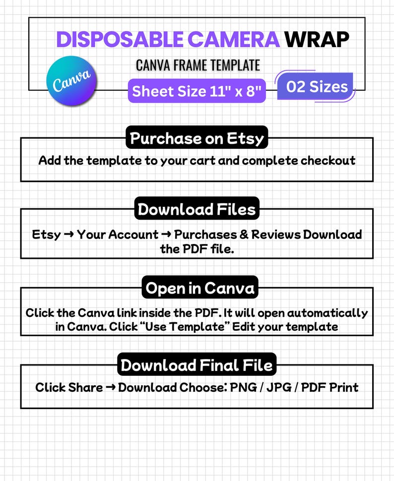 Disposable Camera Wrap Template Canva Editable, Film Camera Label ...