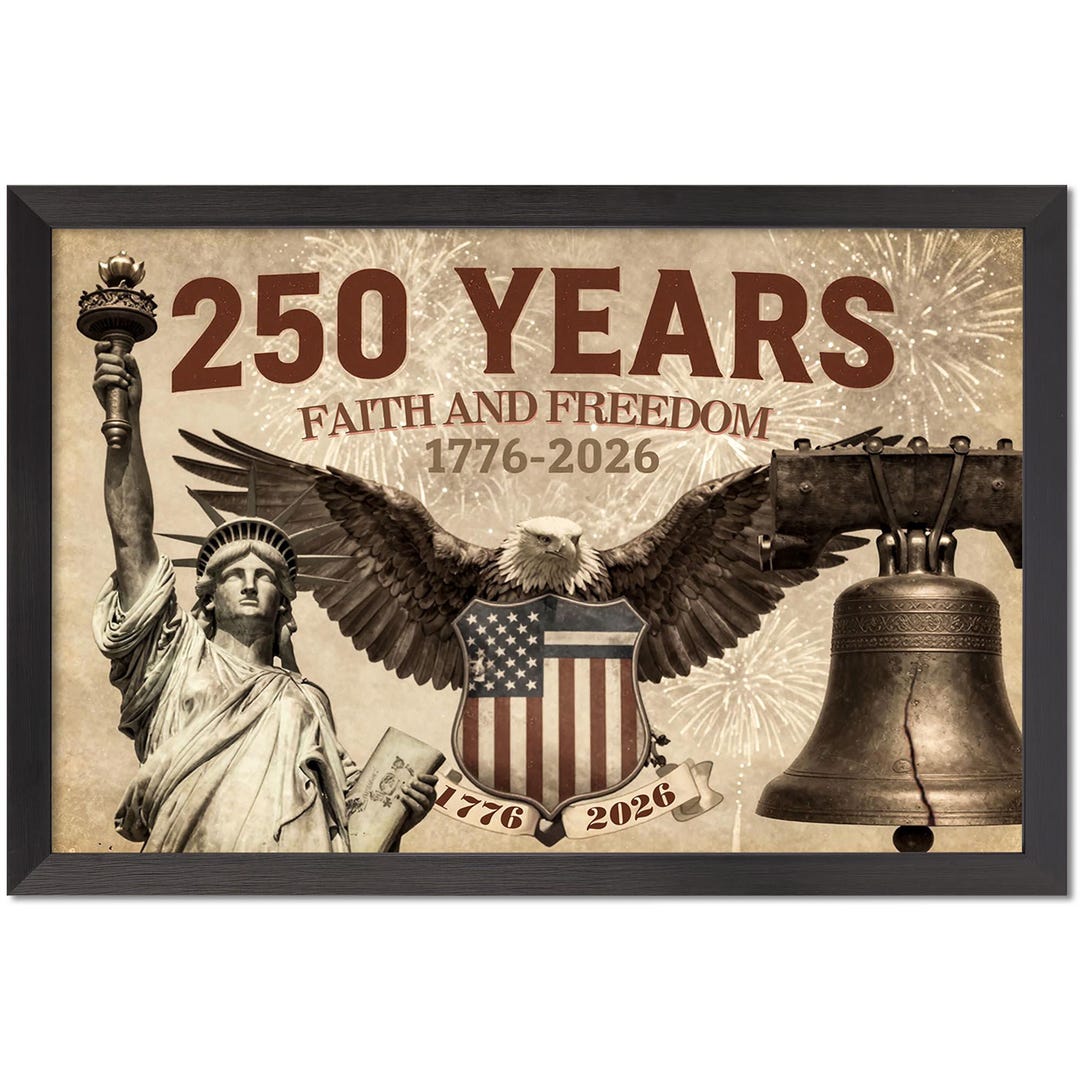 250 Years Freedom Art: Statue of Liberty, Bald Eagle, Liberty Bell ...