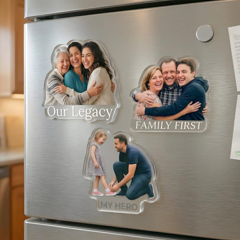 Personalized Family Photo Magnet, Custom Acrylic Illustration Cutout ...