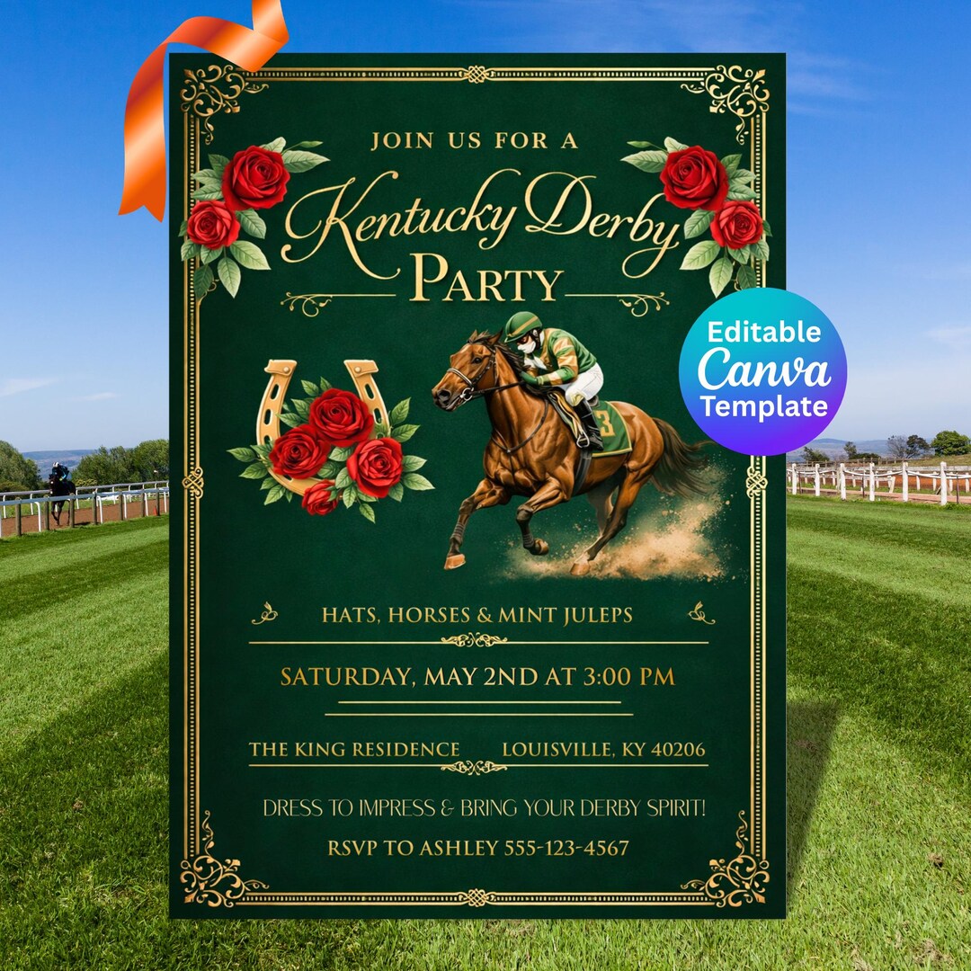 Kentucky Derby Party Invitation, Editable Horse Racing Theme (digital ...