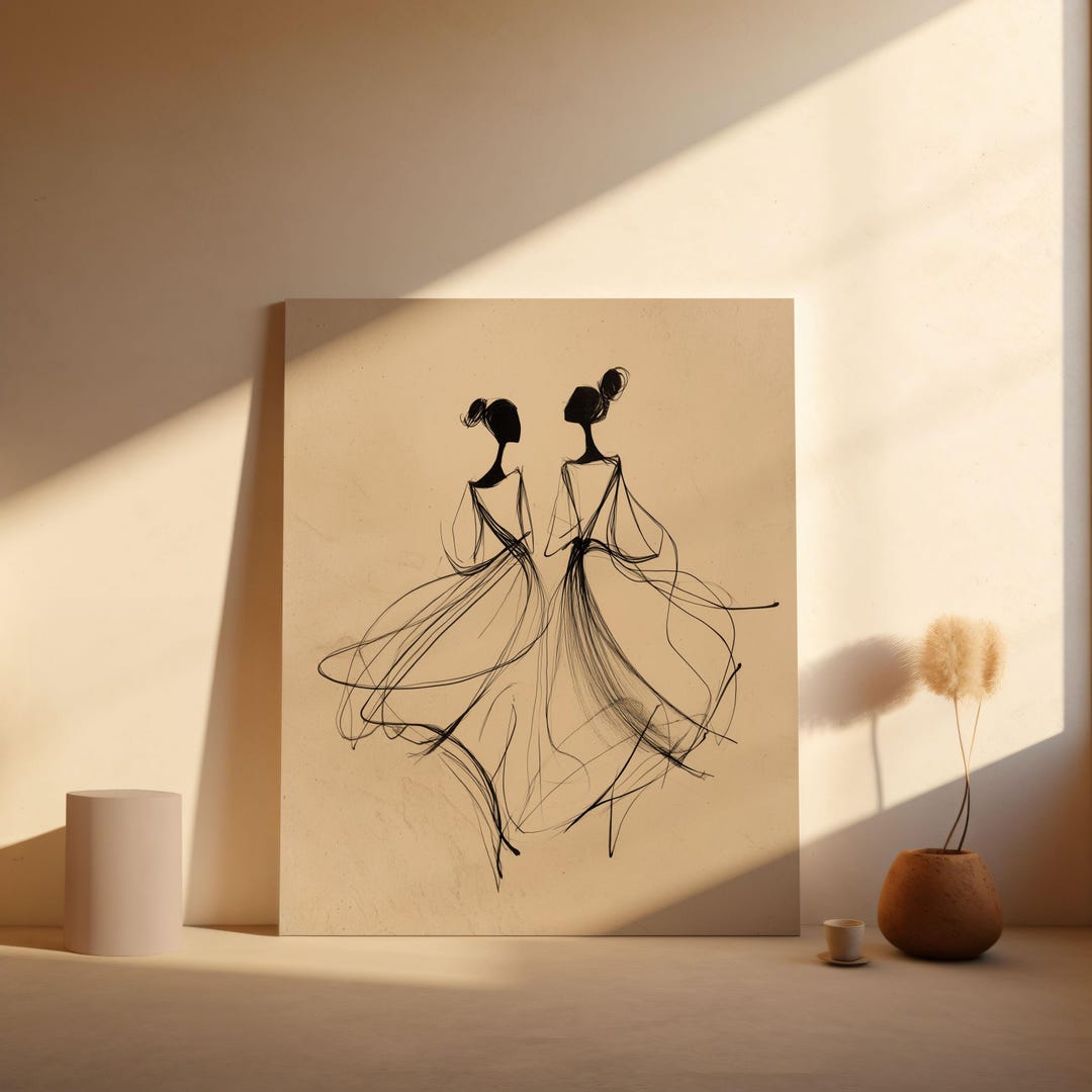 Two Women Line Sketch Print, Minimalist Abstract, Black and White ...