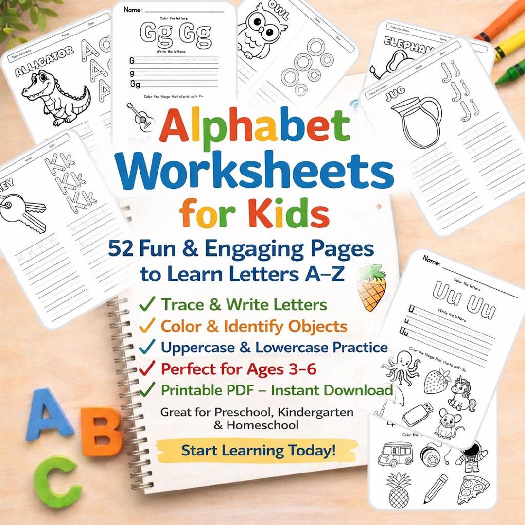 Alphabet Coloring Book, Letter Tracing Pages, ABC Worksheets 52 Pages ...