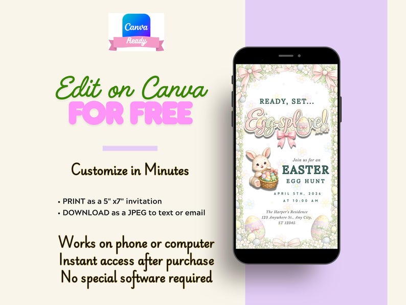 Editable Easter Egg Hunt Invitation | Spring Party Template (digital ...