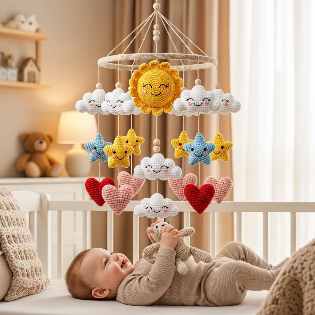 Crochet Baby Mobile Pattern | Sun, Clouds, Stars & Hearts | Amigurumi ...