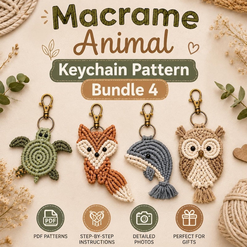 Macrame Animals Keychain - Etsy