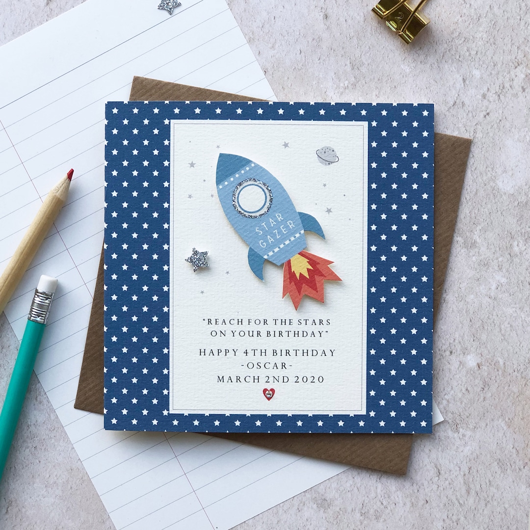 Personalised Rocket Birthday Card / Boys Space Birthday Card / Girls ...