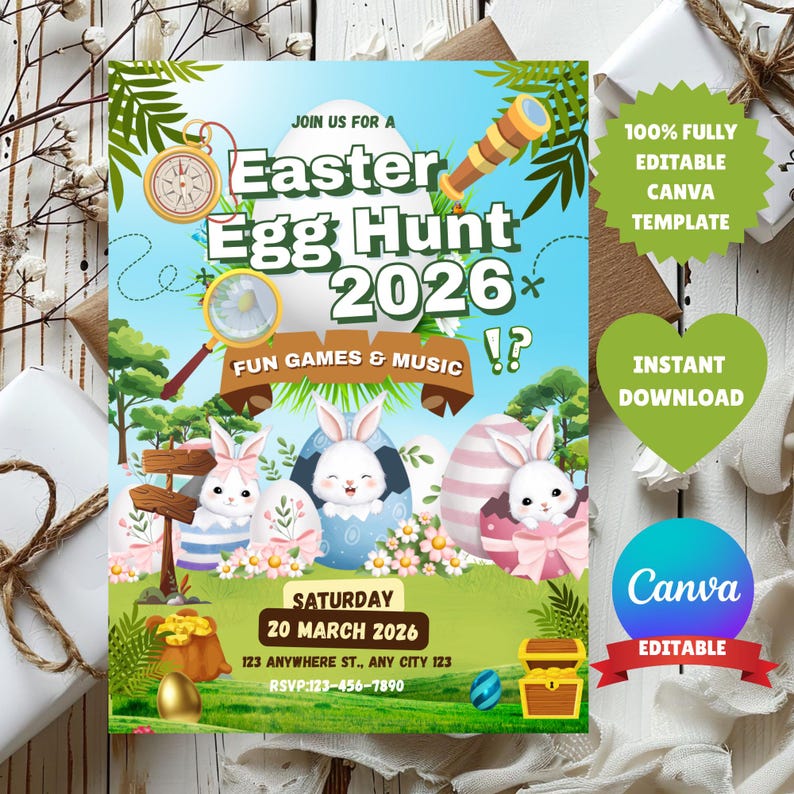 Editable Easter Egg Hunt Invitation Canva Template (digital Download ...