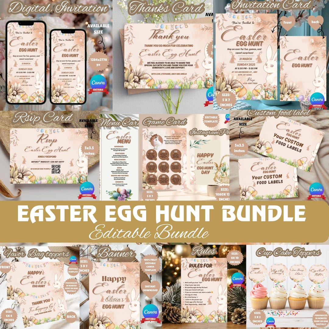 Editable Easter Egg Hunt Bundle, Party Decorations Kit, Invitation ...