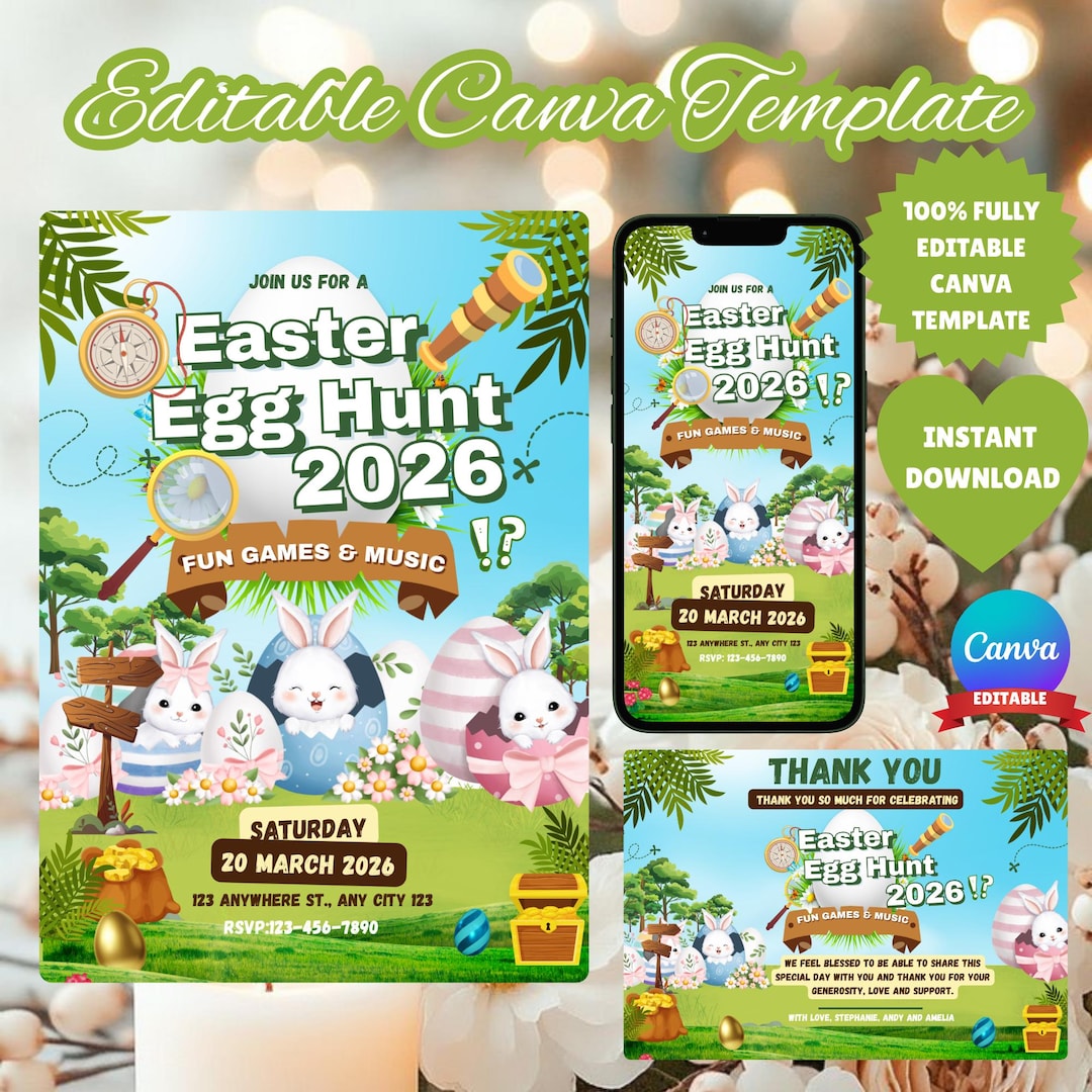 Editable Easter Egg Hunt Invitation Canva Template (digital Download ...