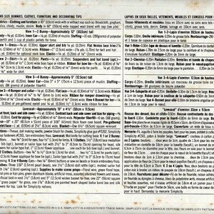 CRAFT PATTERN Simplicity 8322 Bunnies and Wardrobe Sizes 12" 30cm or 5 ...