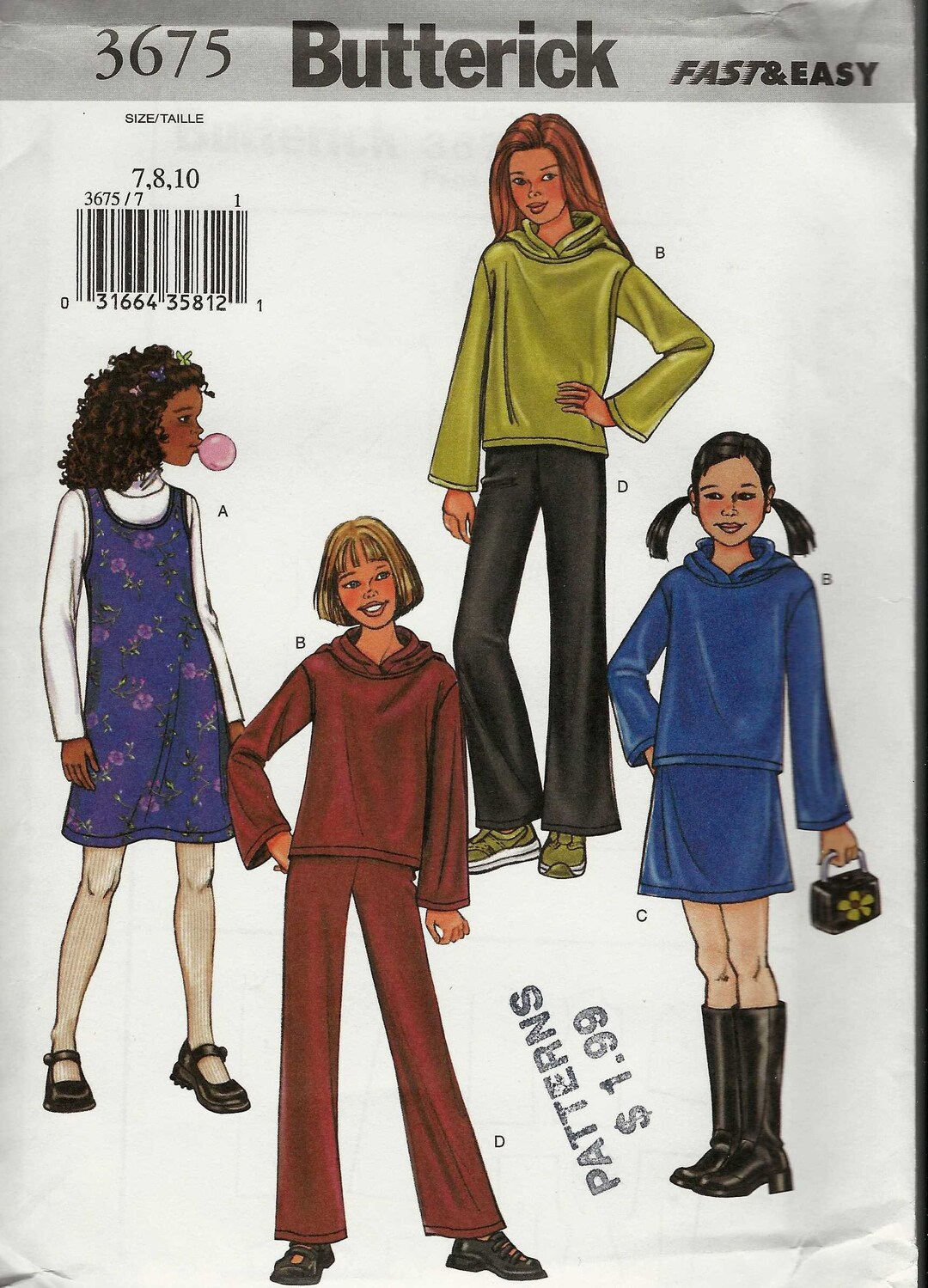 Butterick 6286 Girls Jumper Pinafore With Hoodie Top and Skirt and ...