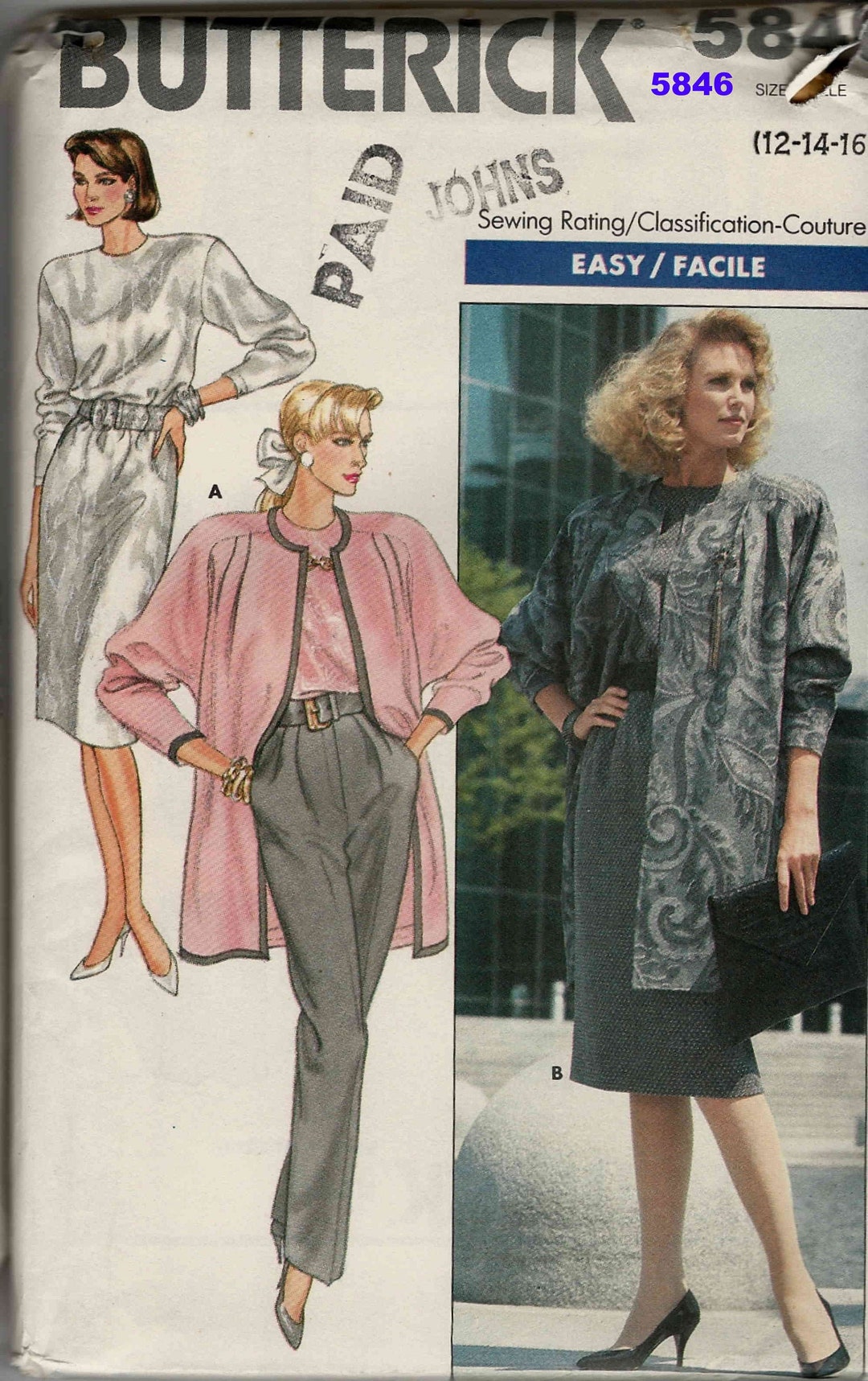 Butterick 5846 Very Loose Fitting 7/8 Yoke Sleeves Cut in One Jacket ...