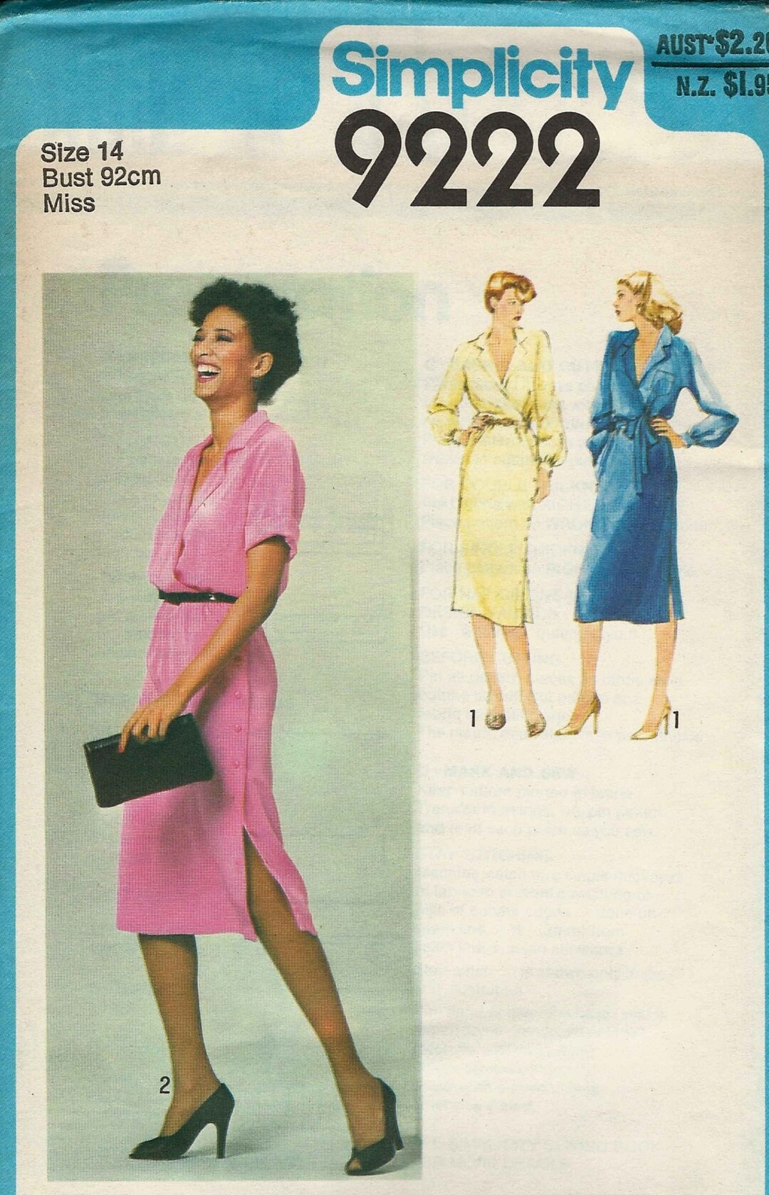 Simplicity 9222 Dress With Crossover Mock Wrap Front Raglan Sleeves ...