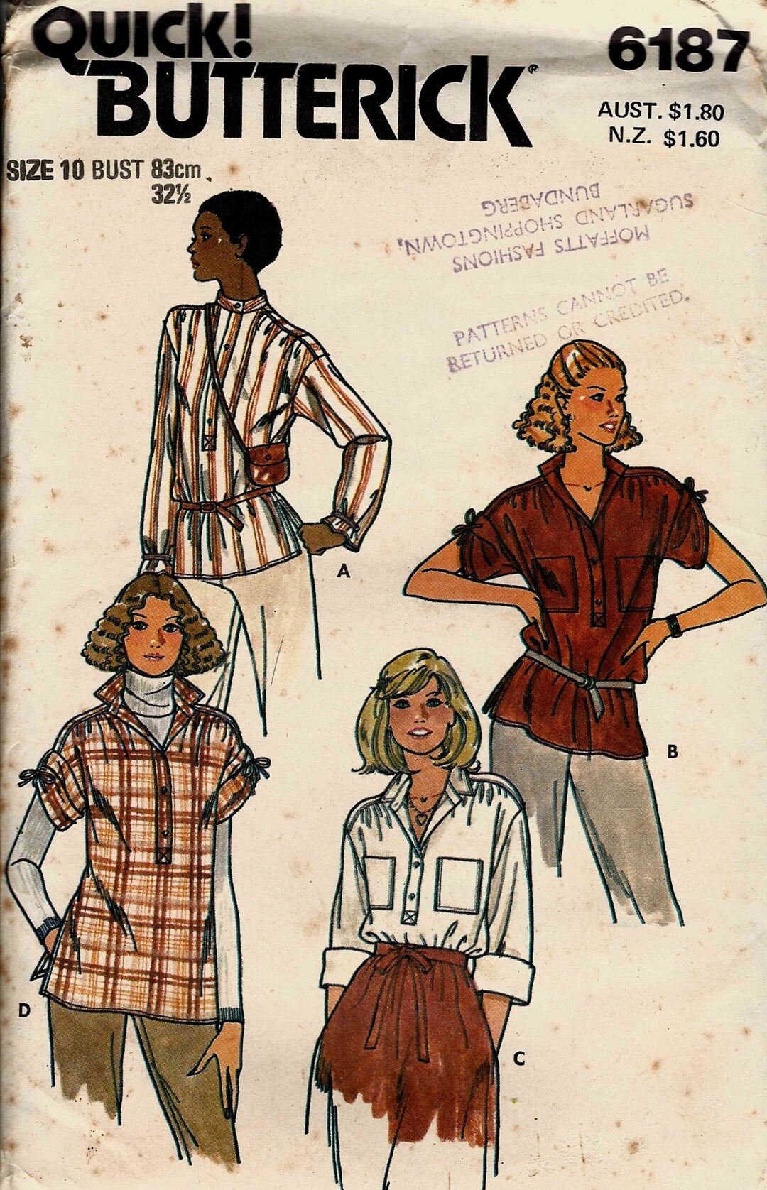 Butterick 6187 Shirt/blouse With/out Collar Half Placket Opening ...