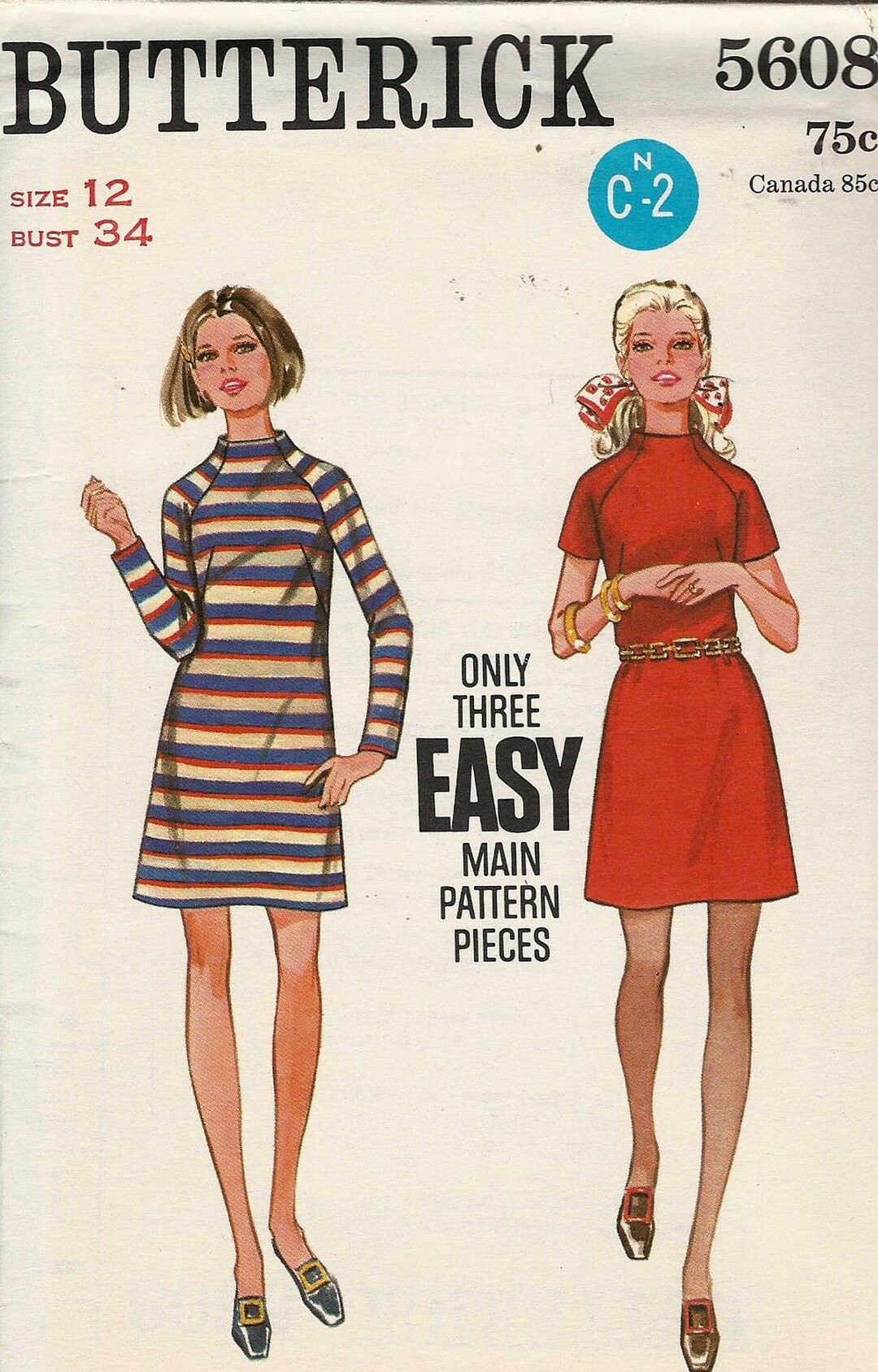 Butterick 5608 High Stand Away Funnel Neckline Dress Raglan Sleeves ...