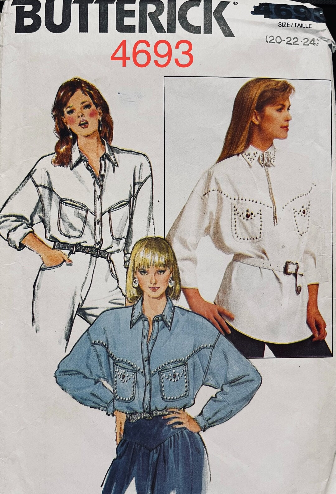Butterick 4693 Western Shirt Front Back Yokes Collar Pockets Drop ...