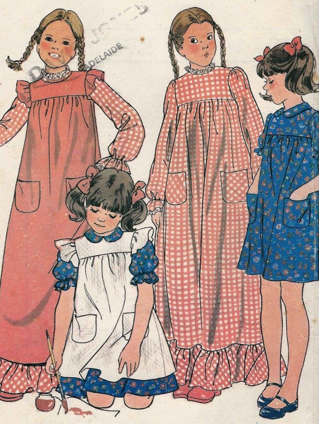 Butterick 5172 Girls Dress Pinafore Square Yoke Neck Ruffle Collar ...