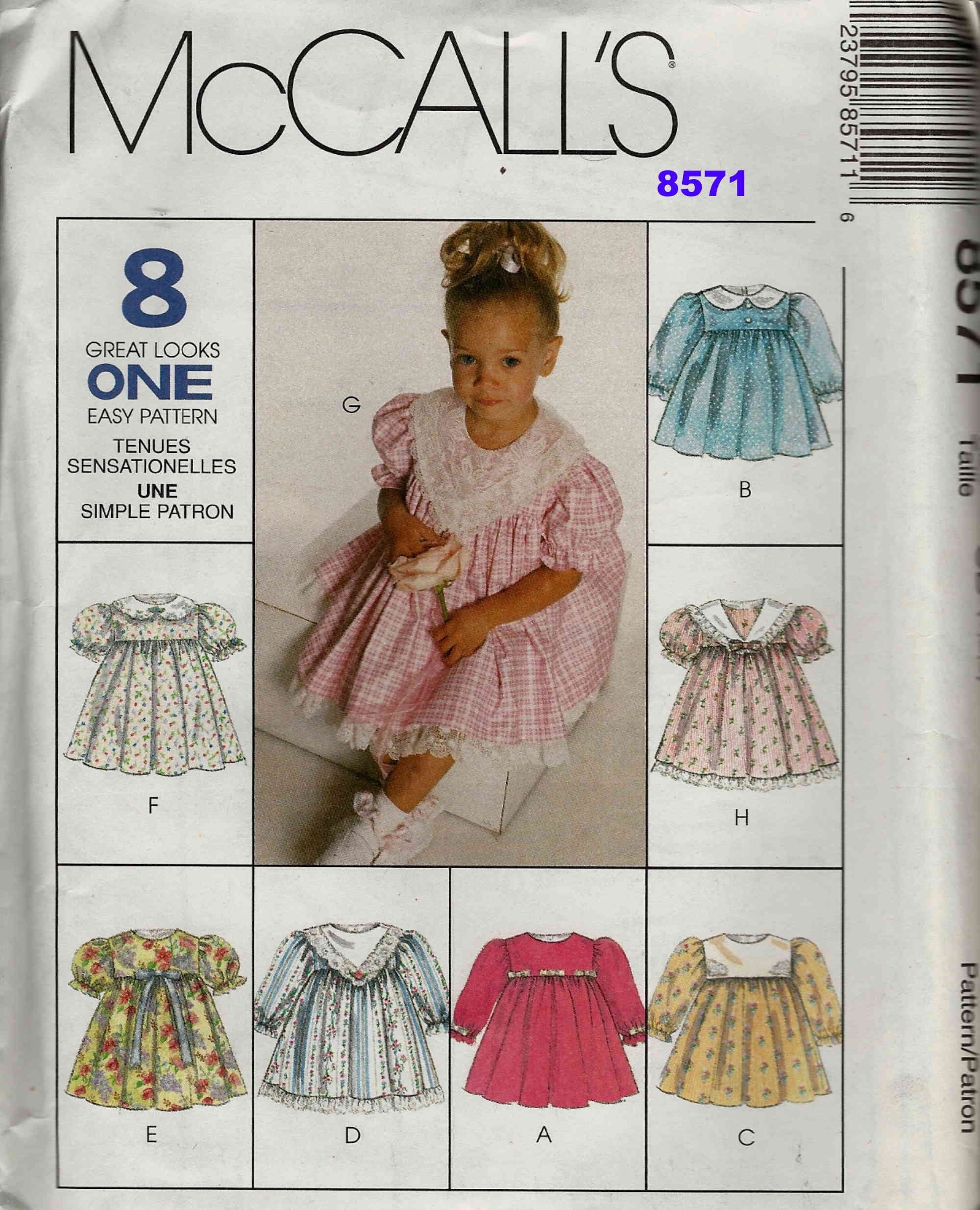 Mccalls 8571 Toddlers Smock Dress Gathered to Round Square Pointed Yoke ...