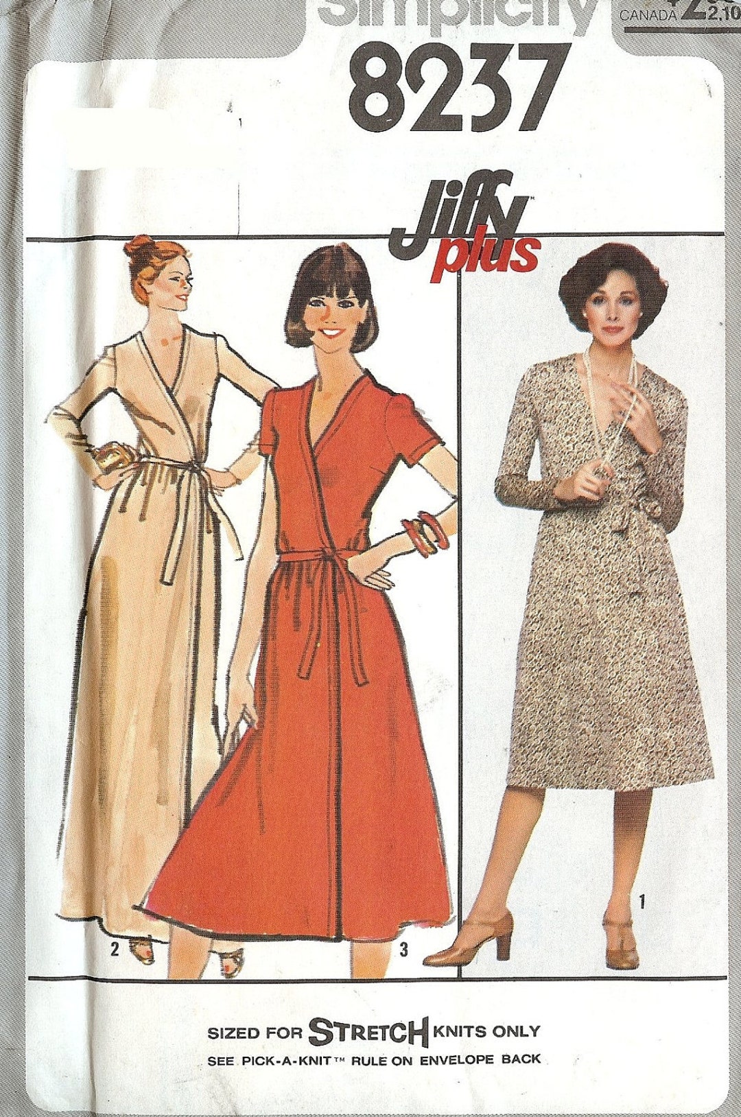 Simplicity 8237/8235 Wrap Dress With Sleeves Maxi or Knee Length Waist ...