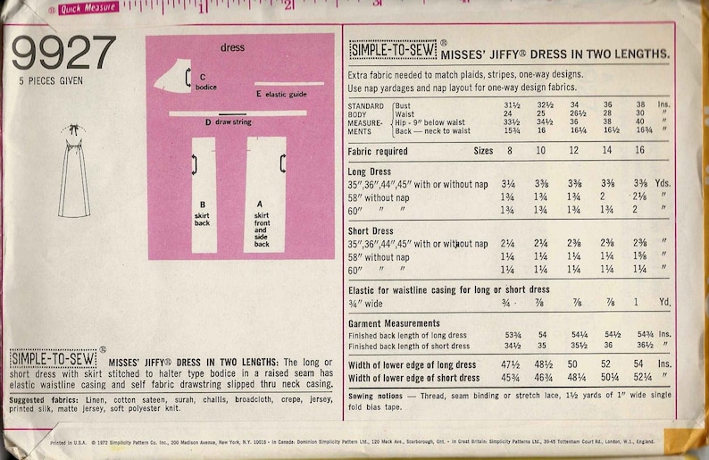 Simplicity 9927 Halter Dress Drawstring Gathered Neckline Ties Bare ...