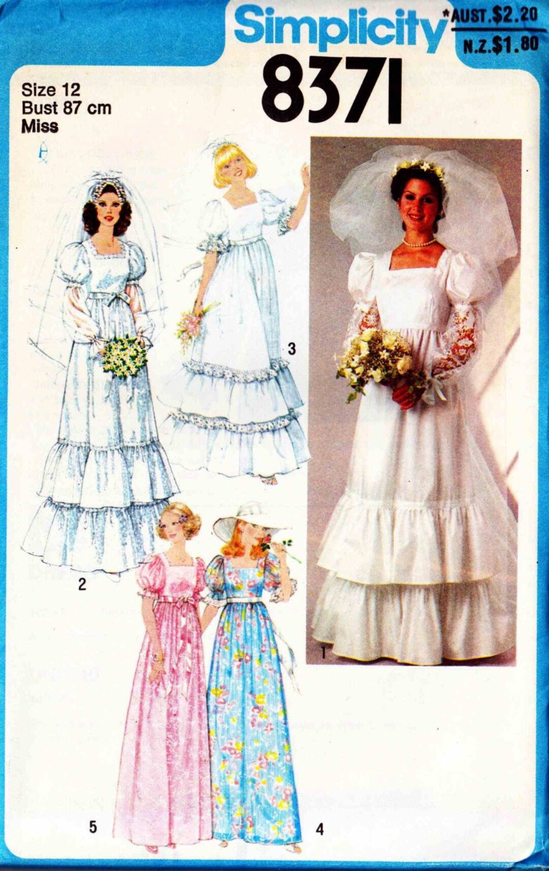 Simplicity 8371 Bridal Gown Square Neckline Fitted Bodice Gathered ...