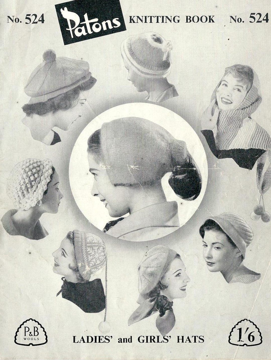 Patons 524 Knitting Book Hat Beret Snood Cap Ladies and Girls Plain ...