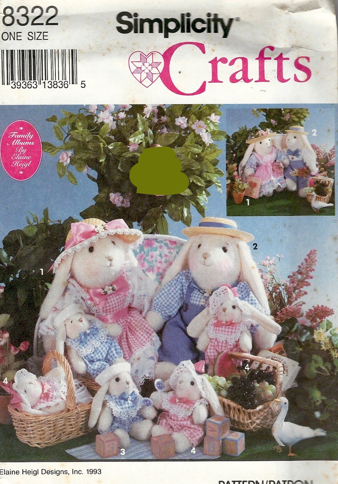 CRAFT PATTERN Simplicity 8322 Bunnies and Wardrobe Sizes 12" 30cm or 5 ...