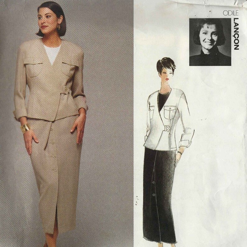 Vogue 1300 Jacket Wrap Fasten Cuffed Sleeves Pockets Tapered Skirt ...