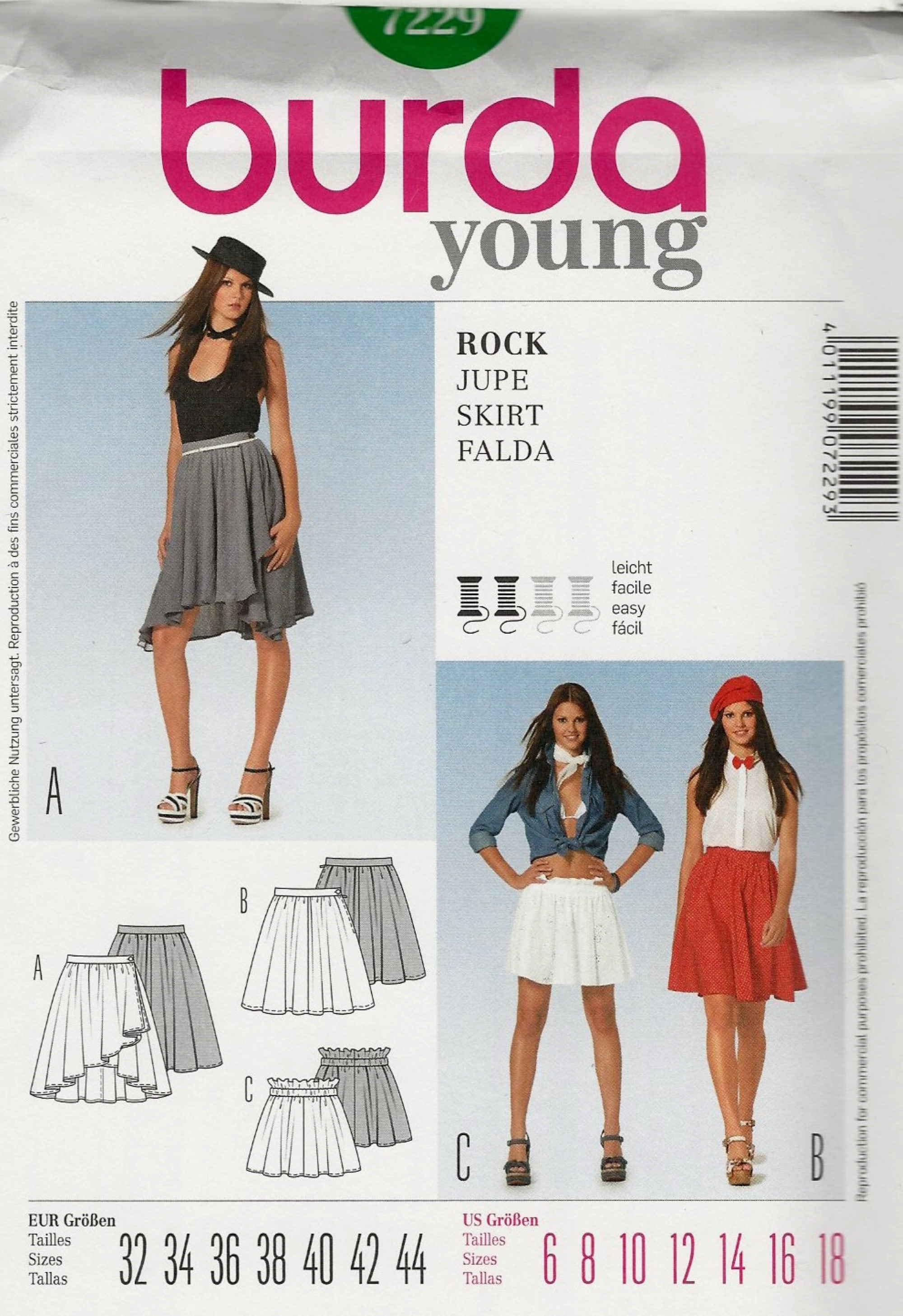 Sewing & Needlecraft Burda 7241 Elastic waist straight skirt two ...