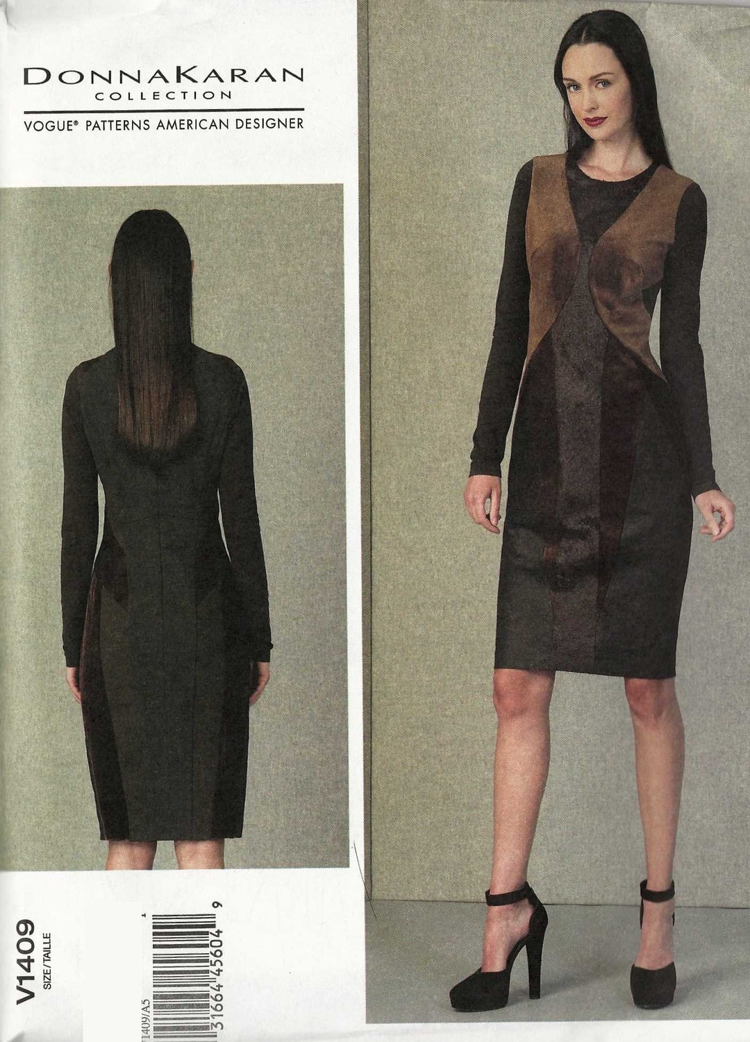 Vogue 1409 Close Fitting Partial Bias Dress Seam Detail Long Sleeves ...