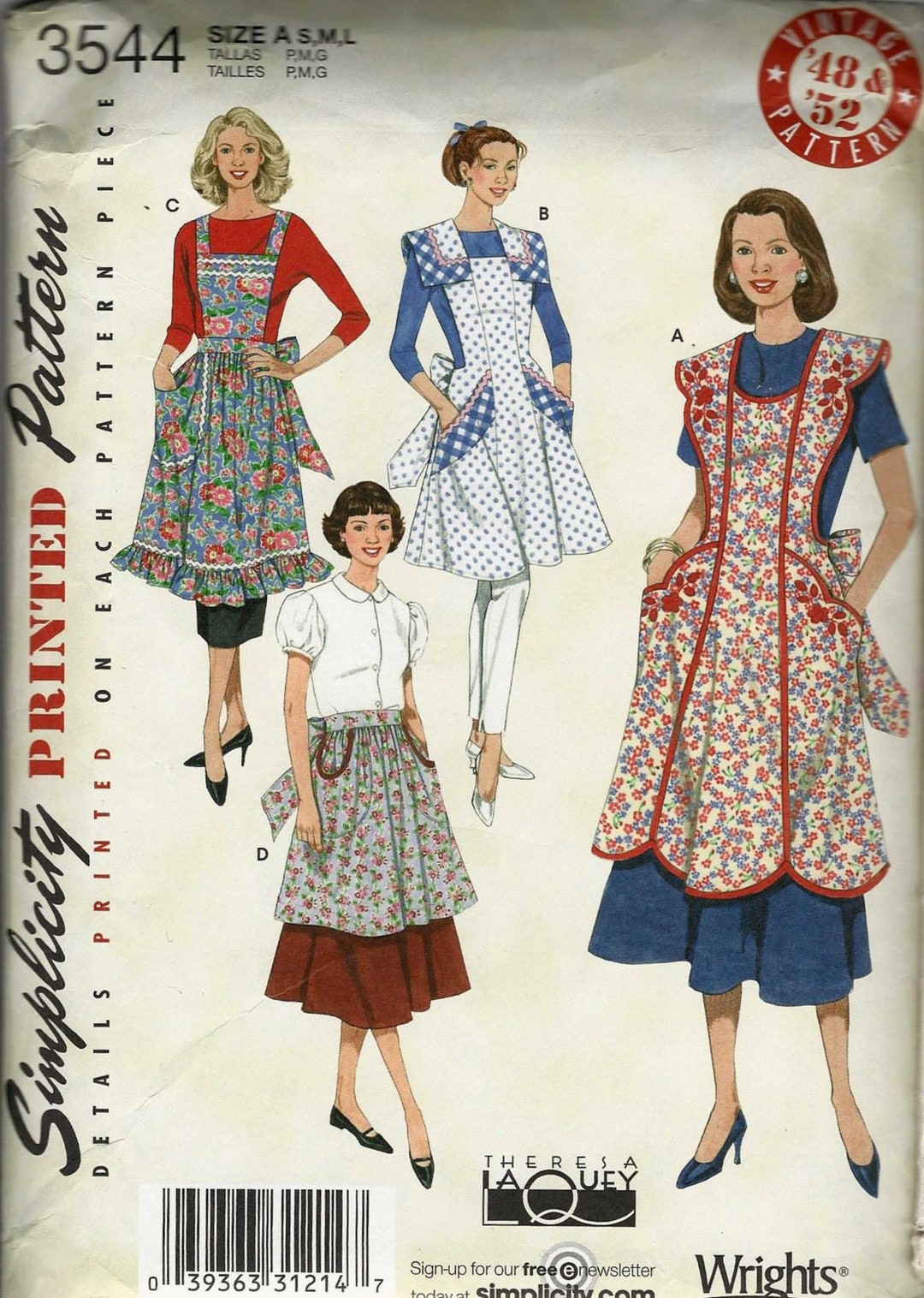 Simplicity 3544 Traditional Aprons 4 Styles With/out Bib Front Flange ...