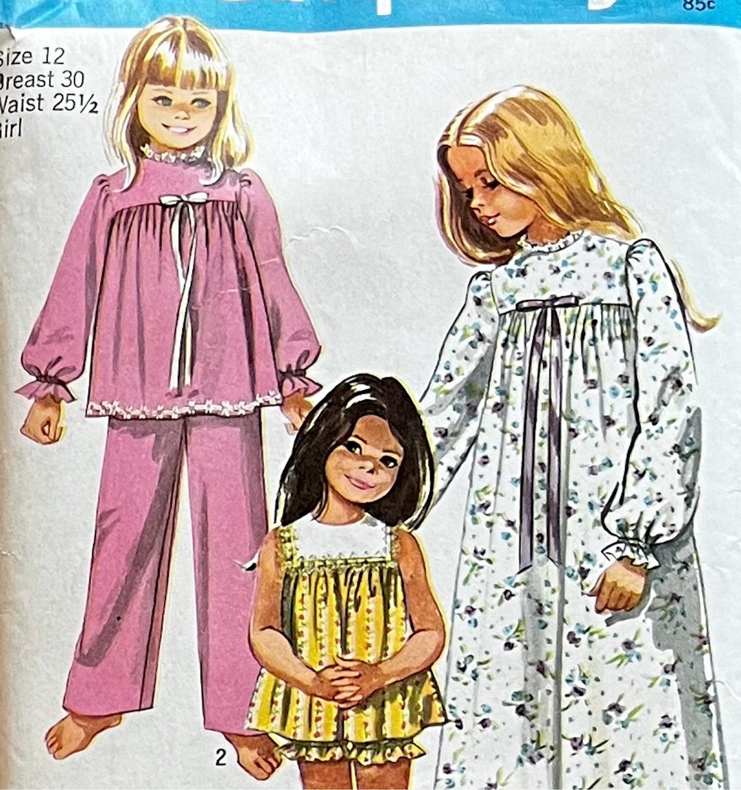 Simplicity 9095 Girls Night Dress Gown or Top Gathered to Square Yoke ...