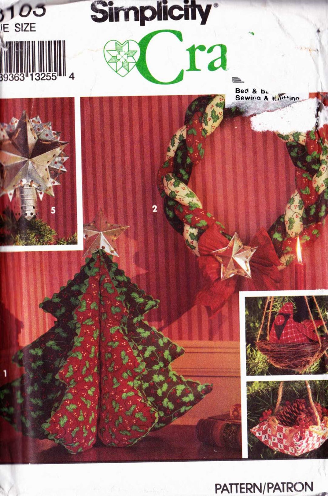 Simplicity 8103 Christmas Wreath Tree Topper Skirt Star Garland Birds ...