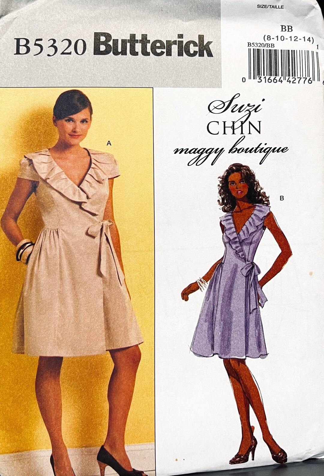 Butterick 5320 Lined Wrap Dress Princess Seam Neckline Ruffle With/out ...