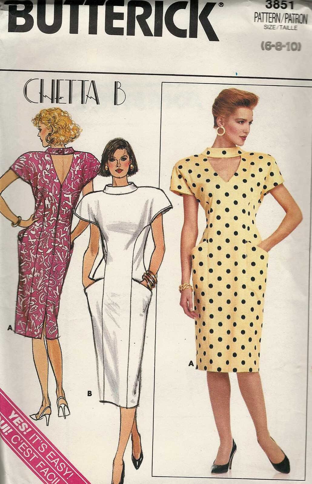Butterick 3851 Dress in Panels Extended Sleeves Front Pockets Back ...