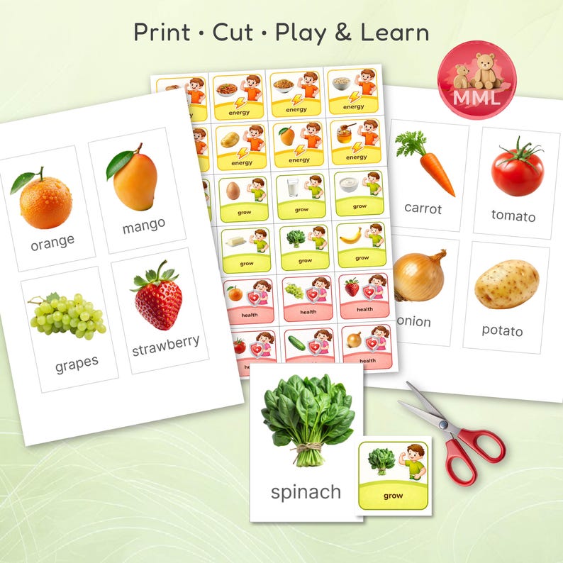 Montessori Food Activity for Kids | Food Vocabulary Cards & Matching ...