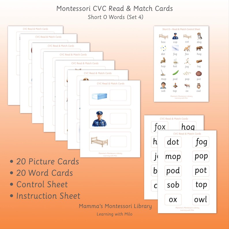 CVC Words Read & Match Printable – Short O Phonics Activity, Montessori ...