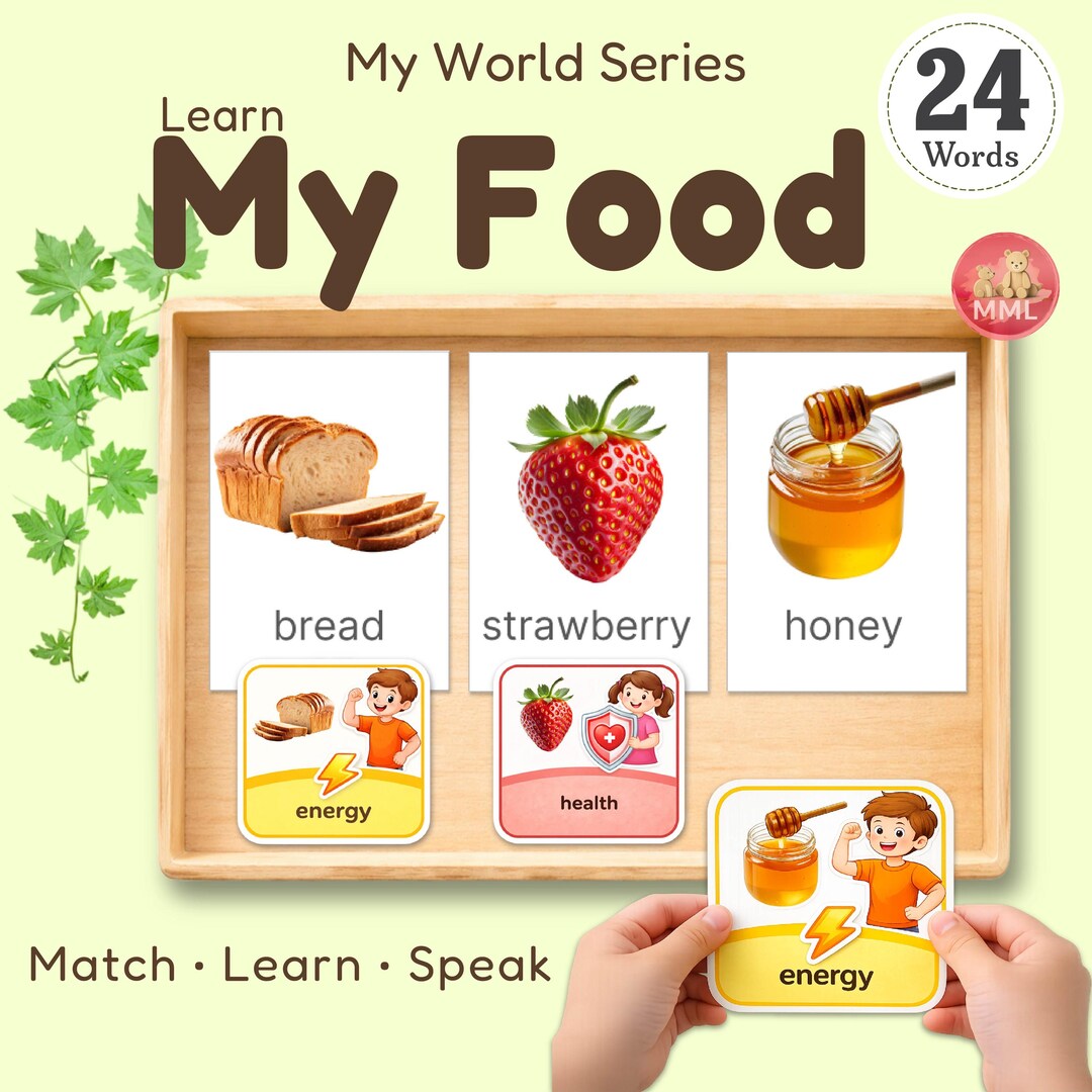 Montessori Food Activity for Kids | Food Vocabulary Cards & Matching ...