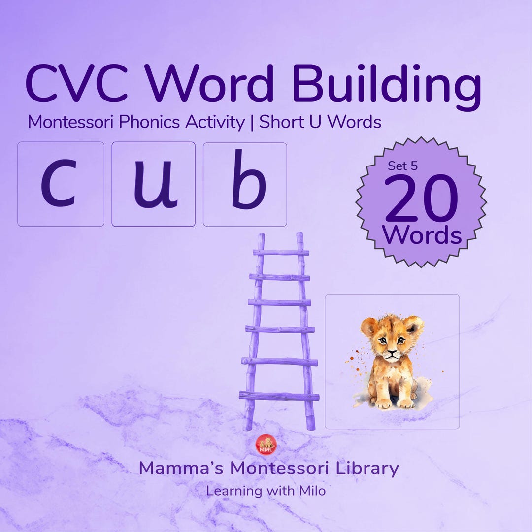 CVC Word Building Printable | Montessori Phonics Activity | Short U ...
