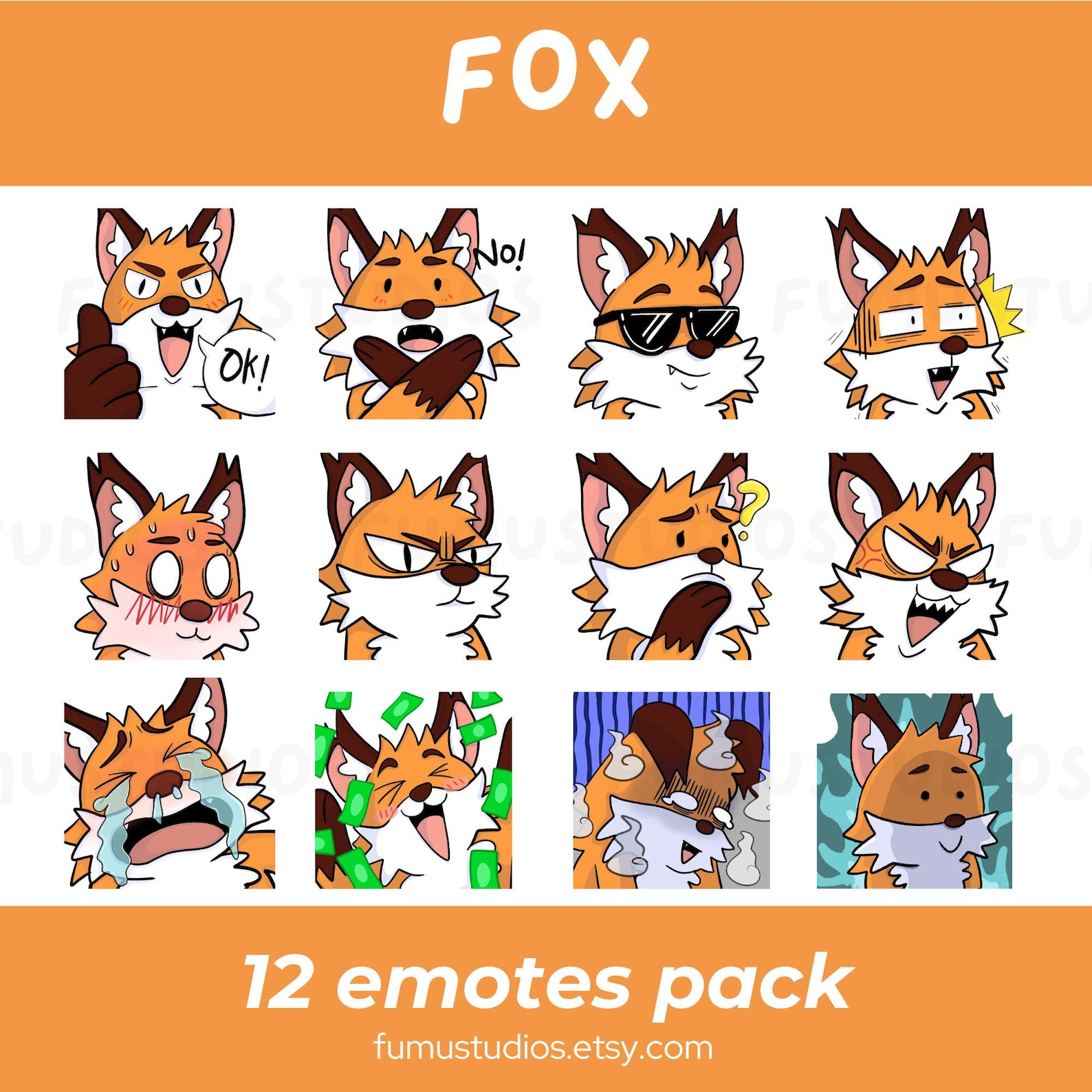 Fox Emote Pack | 12 Static Emotes for Streamers (twitch, Discord ...