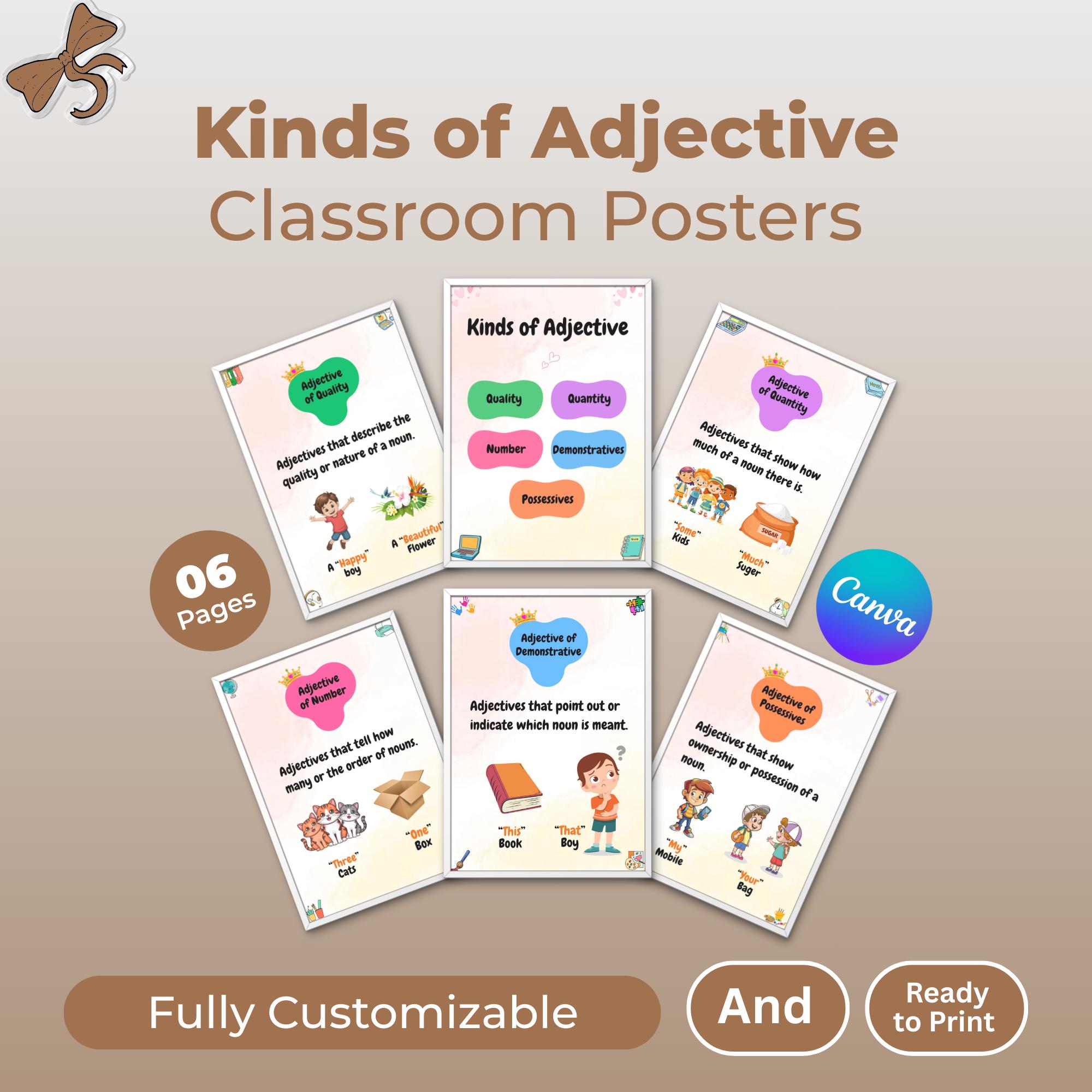 Adjectives Classroom Posters Bundle | Parts of Speech Classroom Decor ...