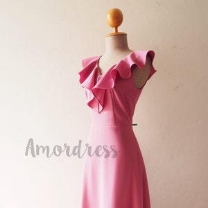 Prom Dress Long Bridesmaid Dress Cranberry Pink Dress Flounce Dress ...