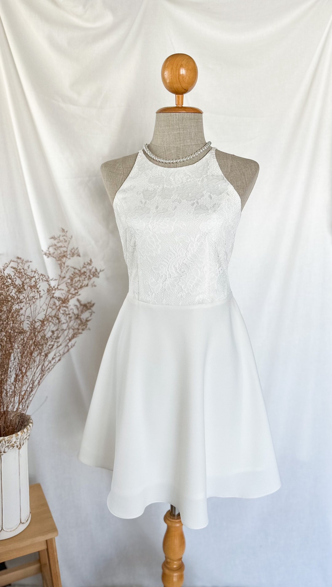 Miki - White Lace Party Dress Halter Minimal White Wedding Dress Prom ...