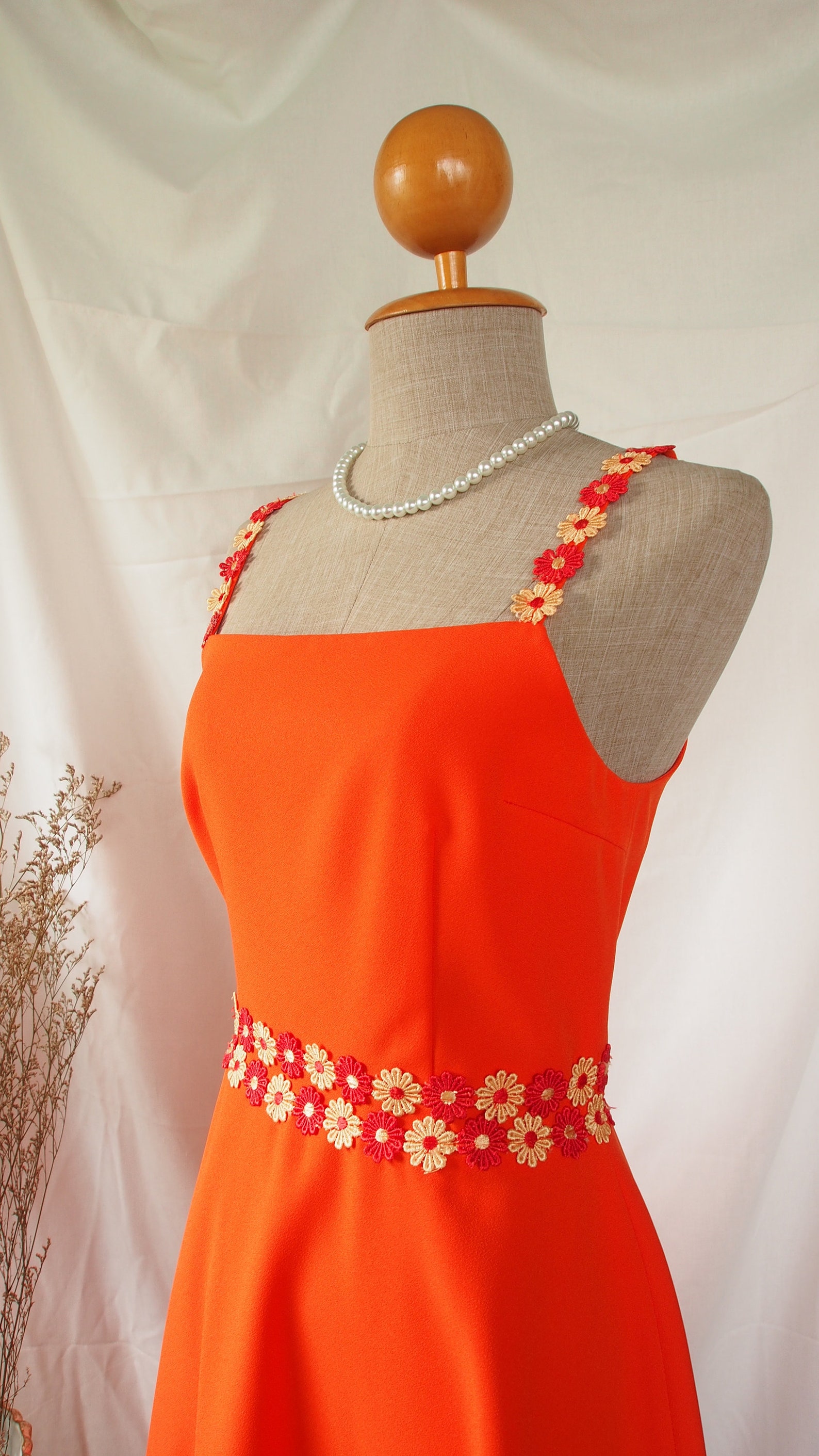Orange Prom Dress Tangerine Party Dress Vintage Summer Retro Lace ...