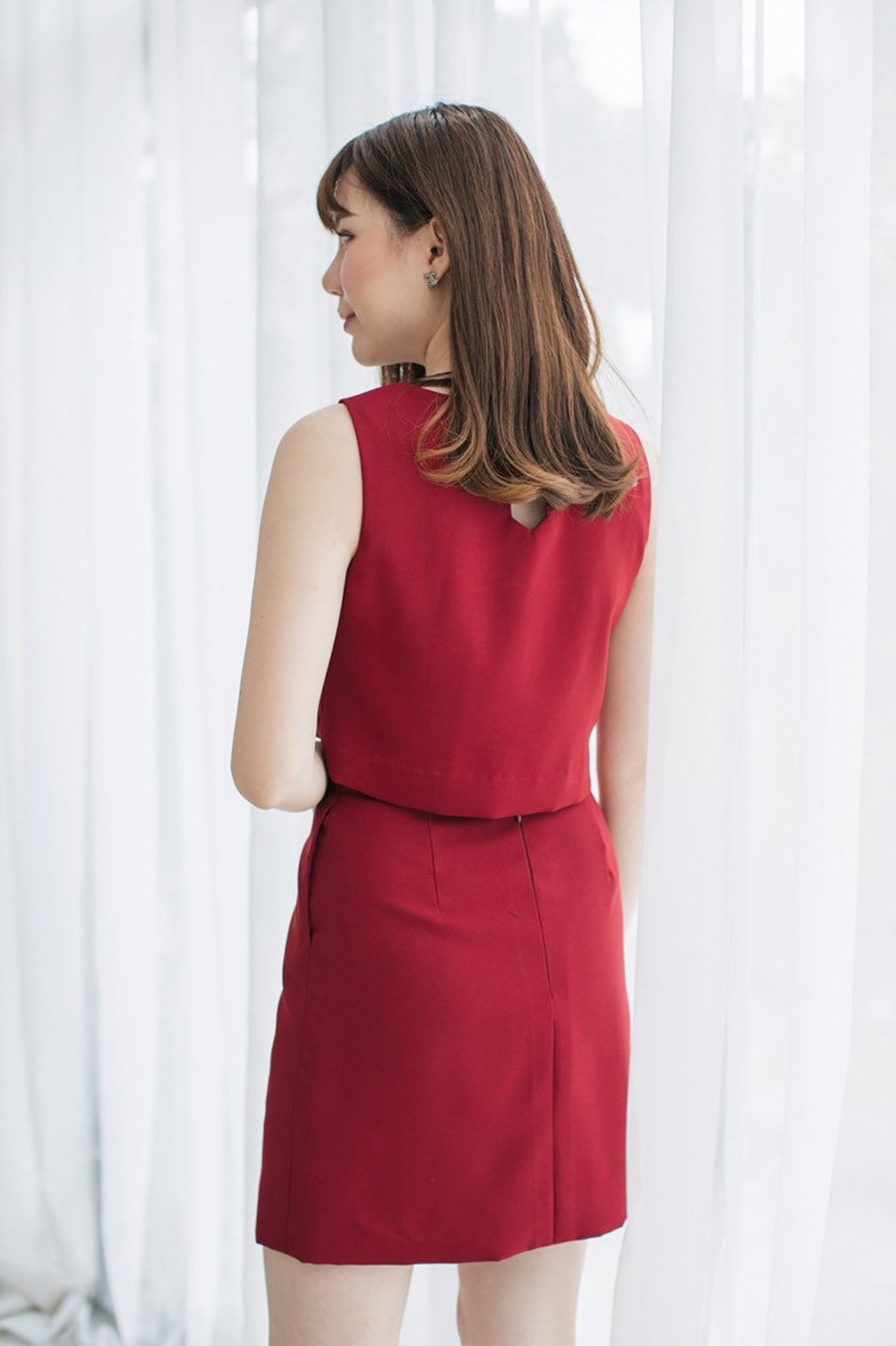 Stella- Red Office Wear Crop Top and Skirt Set A Line Skirt With ...