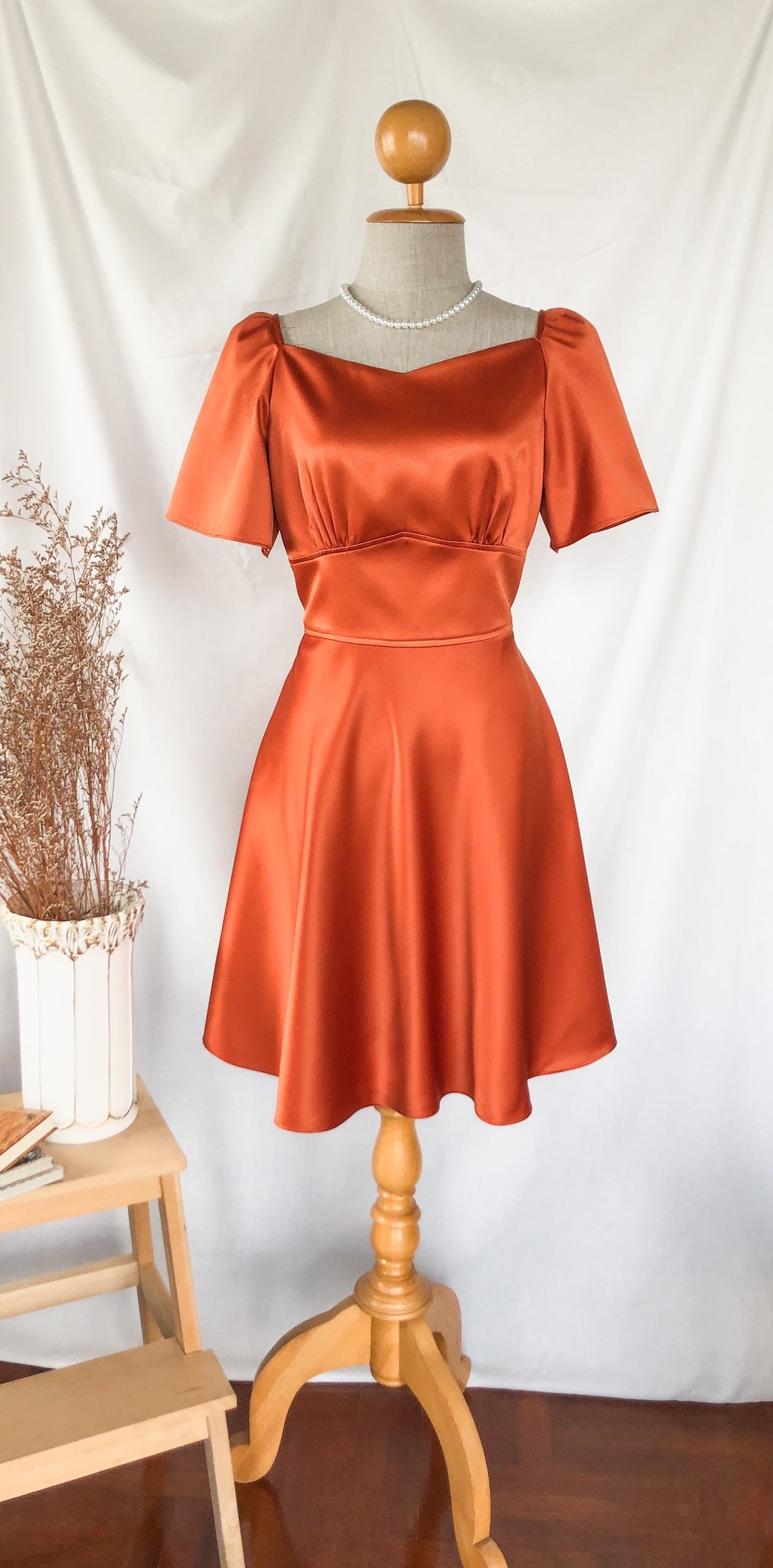 Copper Orange Dress Shining Swing Party Dress Summer Vintage Prom Flare ...