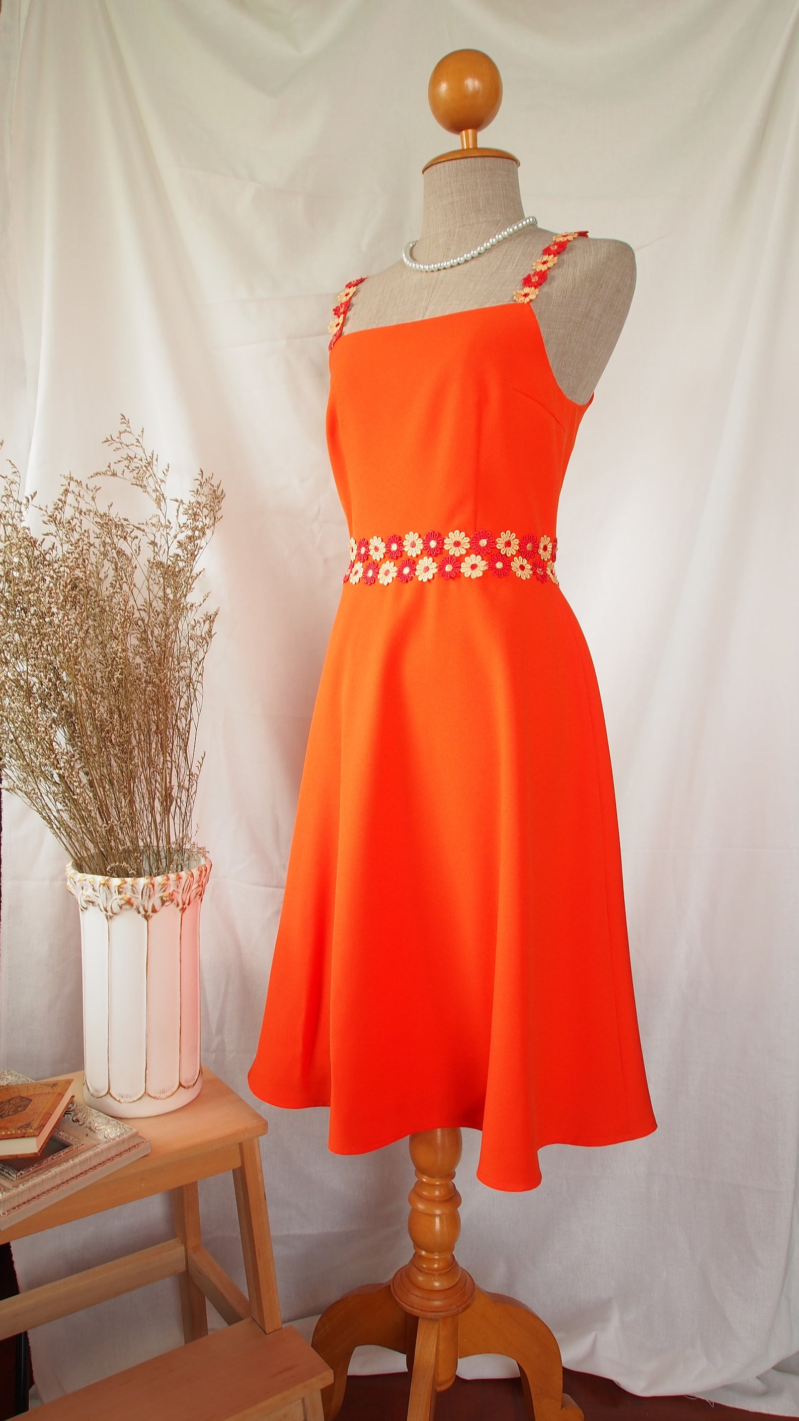 Orange Prom Dress Tangerine Party Dress Vintage Summer Retro Lace ...